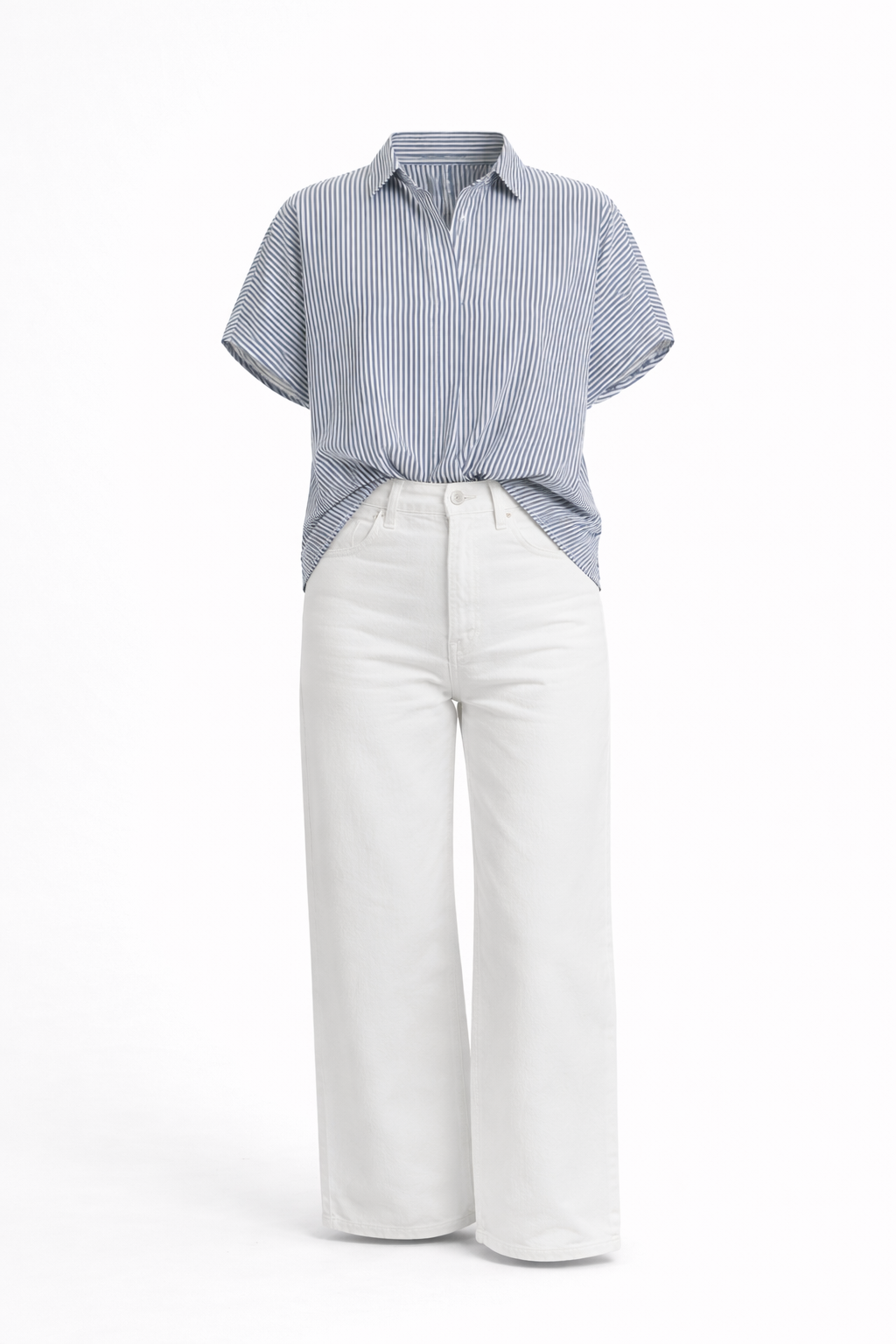 Signature V Neck Collar Top - Navy — MeMe's & JD Griffin