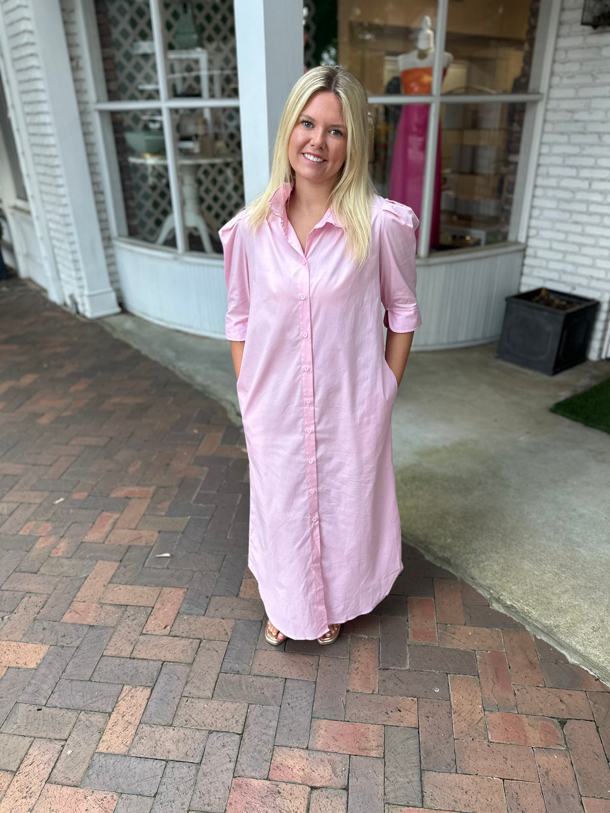 The Natalie Ruffle Collar Dress - Pink — MeMe's & JD Griffin
